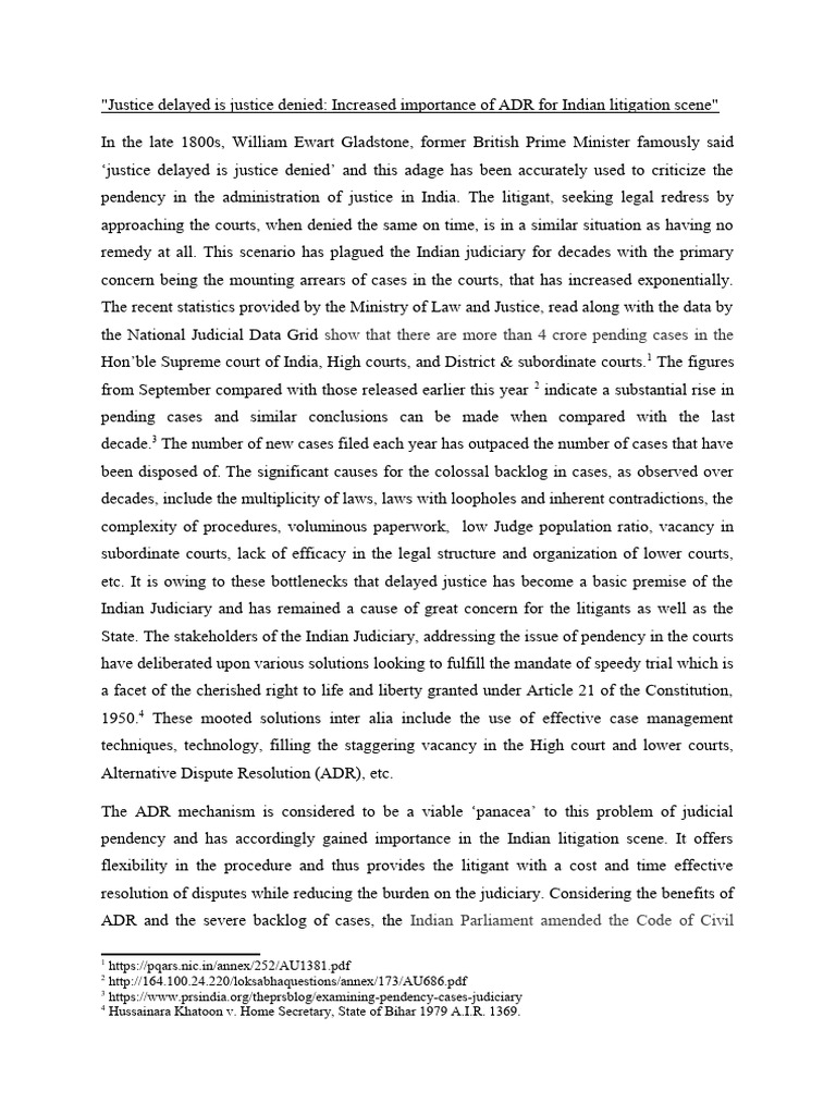 Justice Delayed is Justice Denied | PDF | Alternative Dispute ...