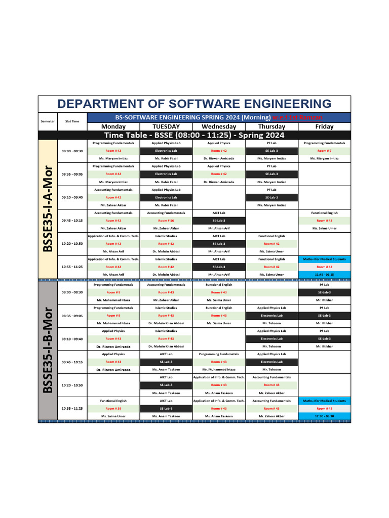 Ramadan Timetable BSIT-BSSE Spring 2024 Morning-Updated-W.e.f 12 March ...