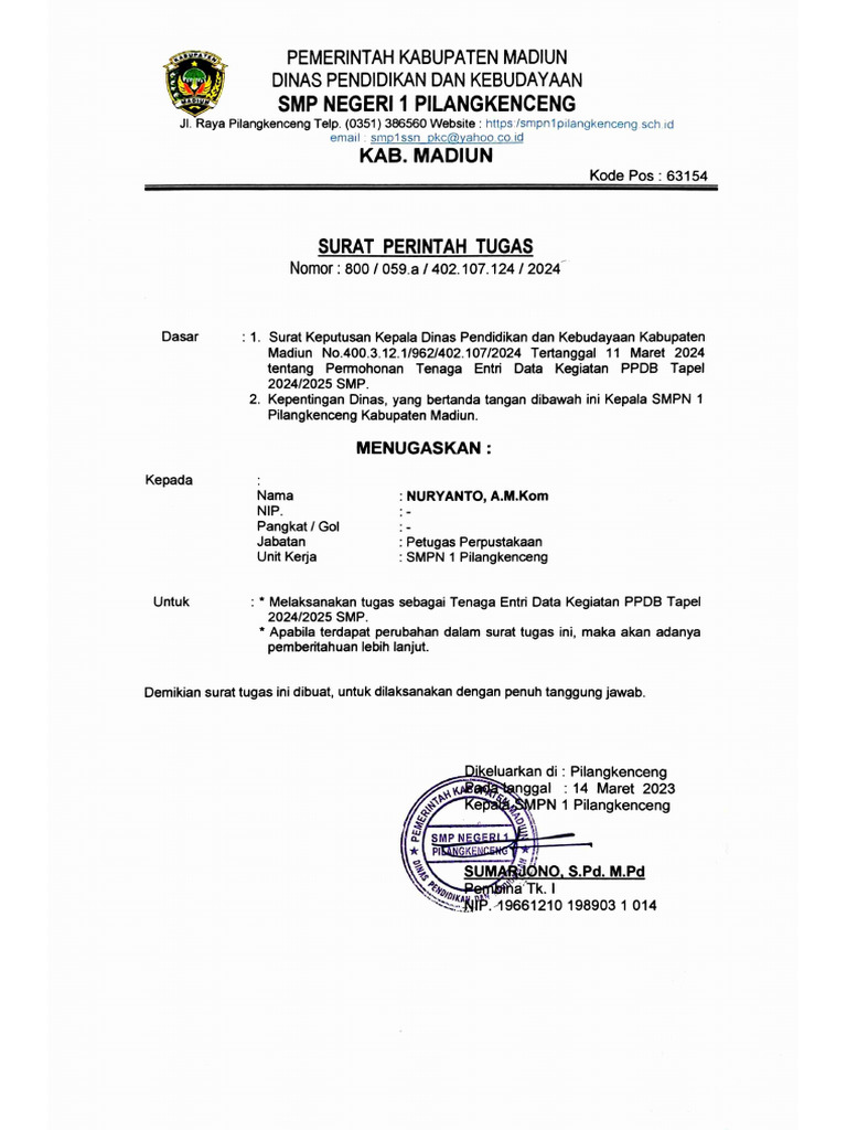 Surat Tugas Tenaga Entri Data PPDB Tapel 2024 - 2025 SMPN 1 ... Surat Tugas Tenaga Entri Data PPDB Tapel 2024 - 2025 SMPN 1 ...