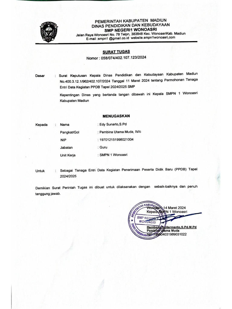 Surat Tugas PPDB 2024 | PDF