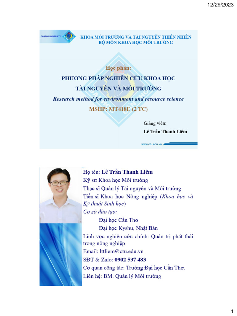 PP NCKH TN MT - L. T. T. Liem - Buoi 1 | PDF