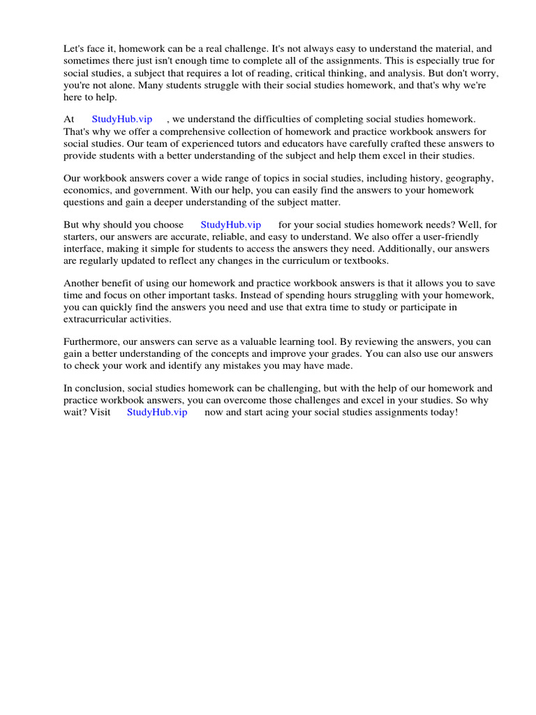 Homework and Practice Workbook Answers Social Studies | PDF | Homework ...