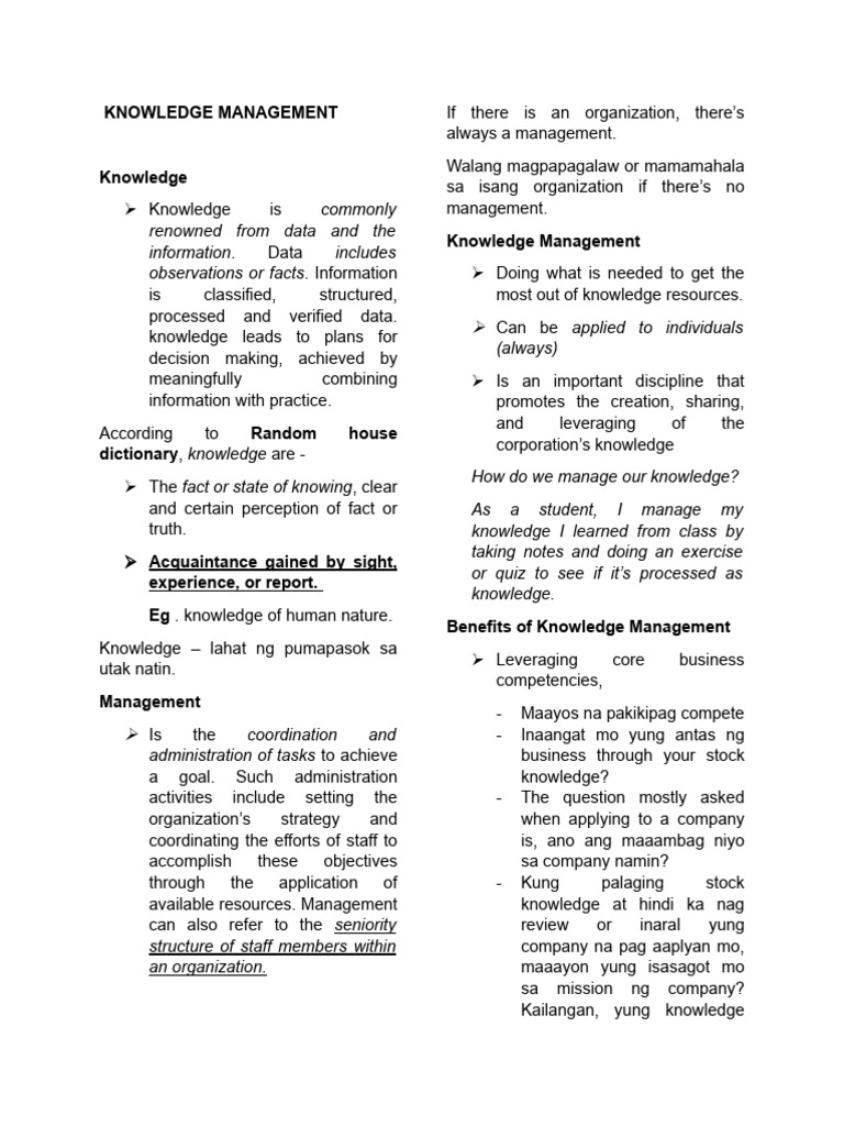 Knowledge Management-1st Lesson | PDF | Knowledge | Knowledge Management