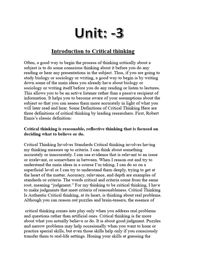 LCT Unit 3 | PDF | Critical Thinking | Thought