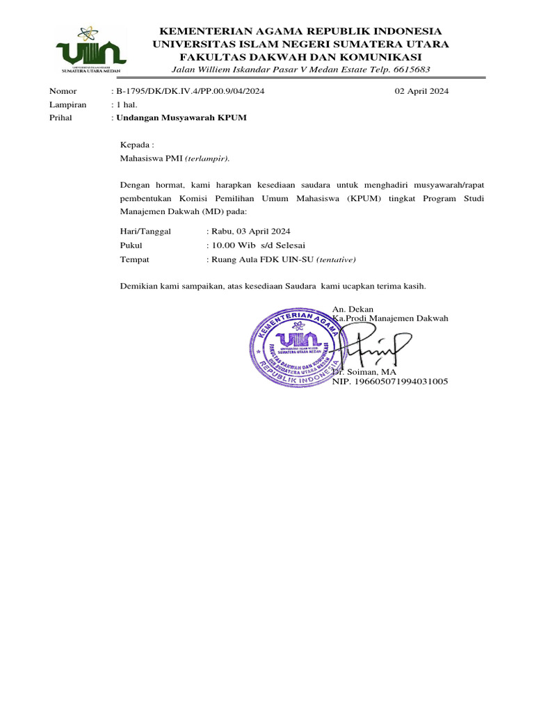 Undangan Rapat KPUM MD | PDF