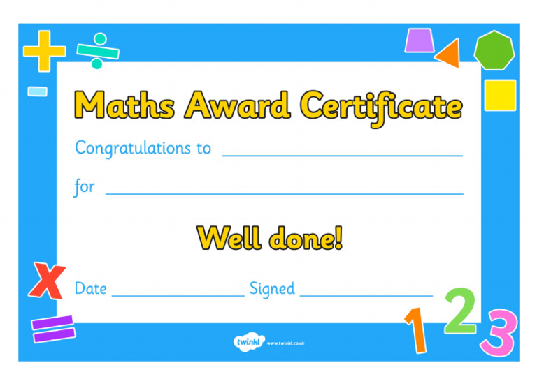 T C 118 Maths Award Certificate | PDF
