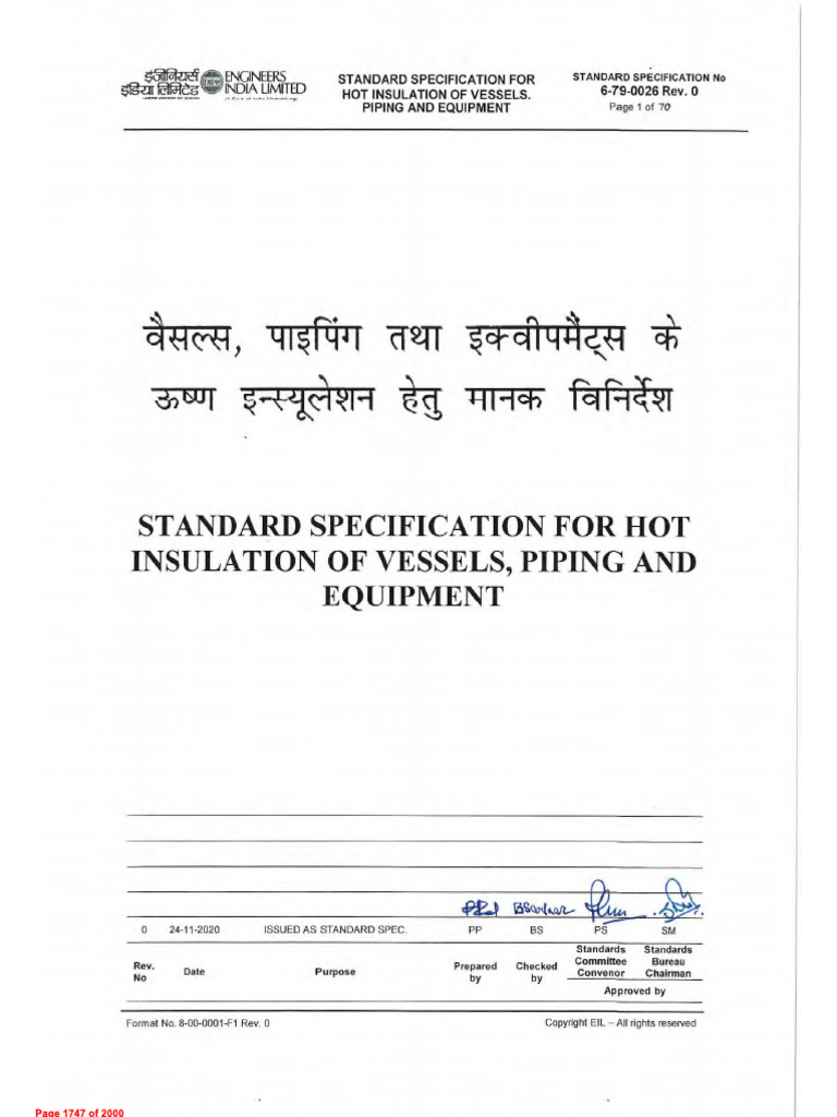 EIL 6-79-0026 Insulation Material | PDF | Pipe (Fluid Conveyance) | Steel