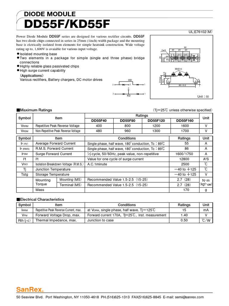 DD55F160 Diode Module | PDF | Rectifier | Diode