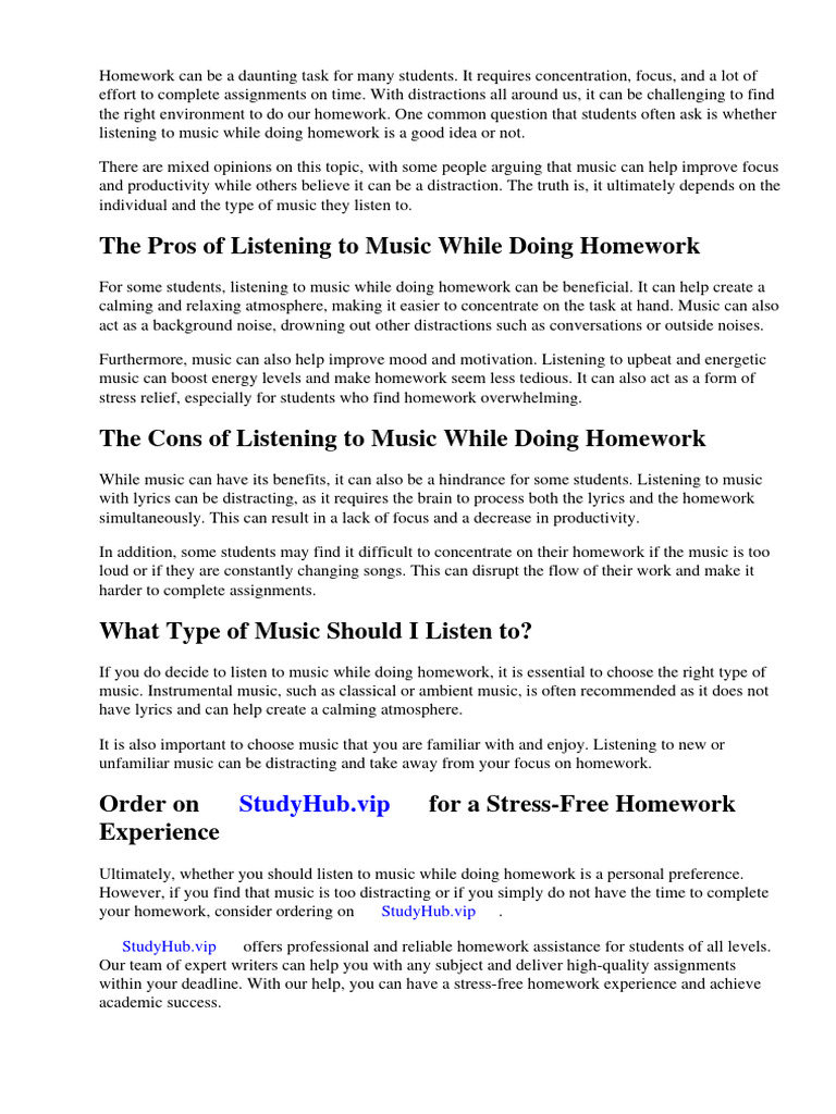 Should I Listen To Music While Doing Homework | PDF | Homework | Essays