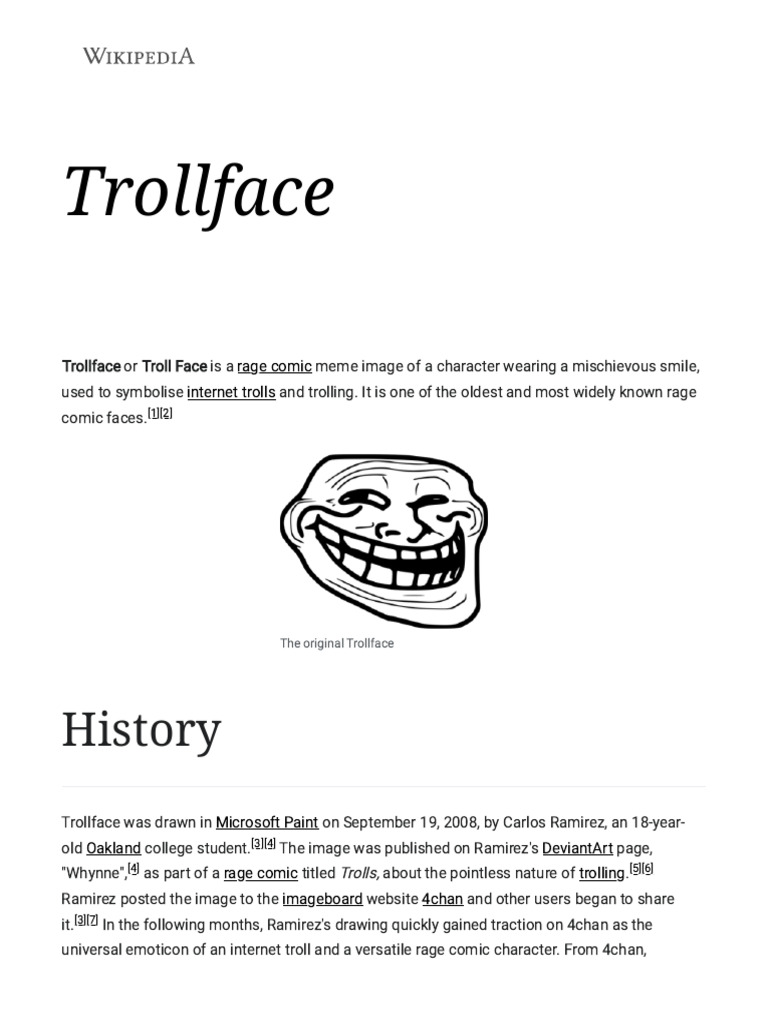 Trollface - Wikipedia | PDF | Internet Ethics | Cultural Trends