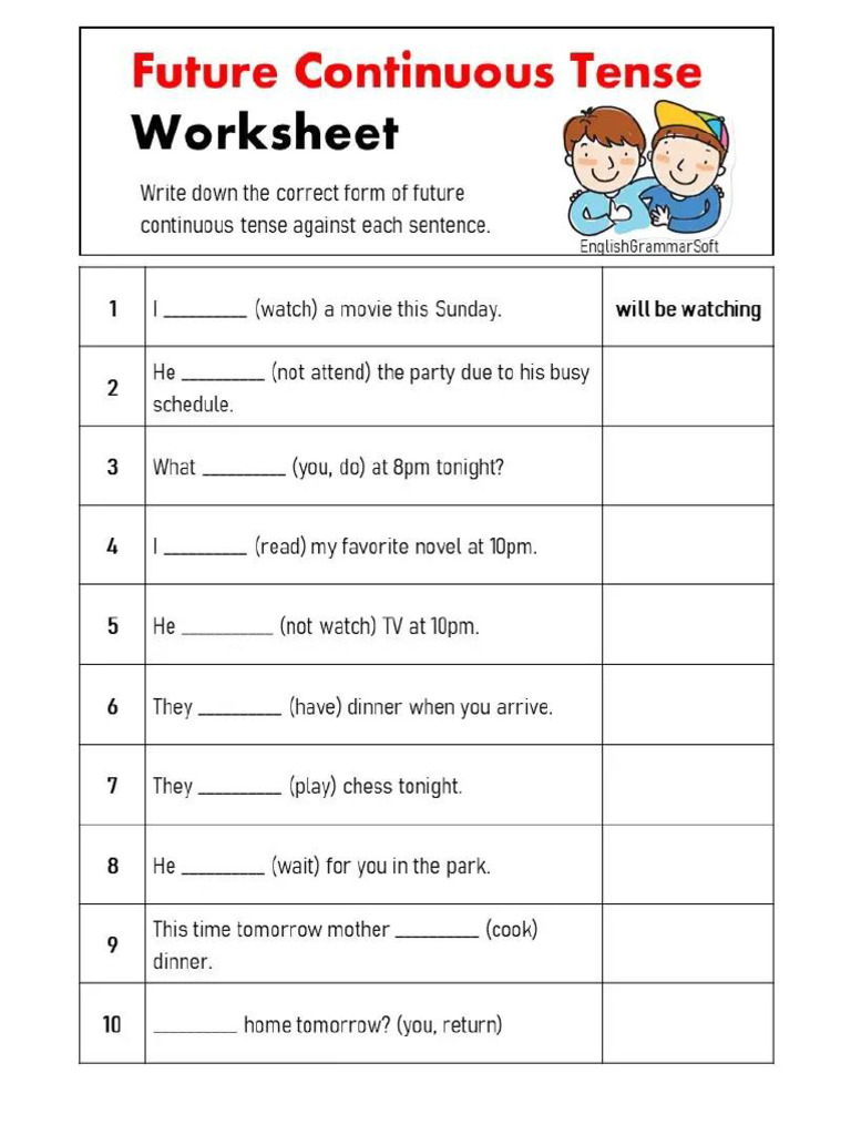 Future Continuous Tense Worksheet | PDF