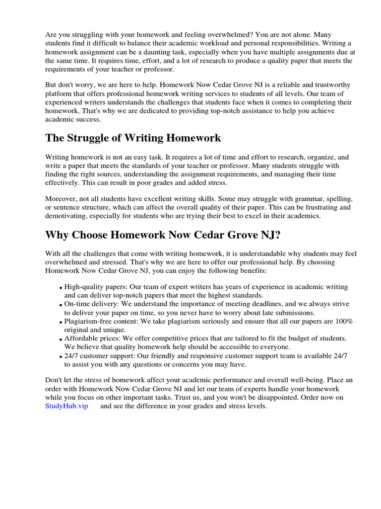 Homework Help Cedar Grove NJ | PDF | Homework