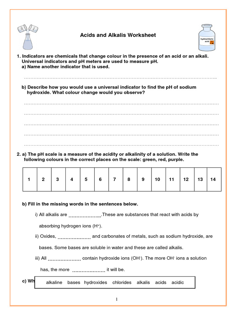 Worksheet 9 Acid and Alkalis | Download Free PDF | Hydroxide | Chemical Reactions