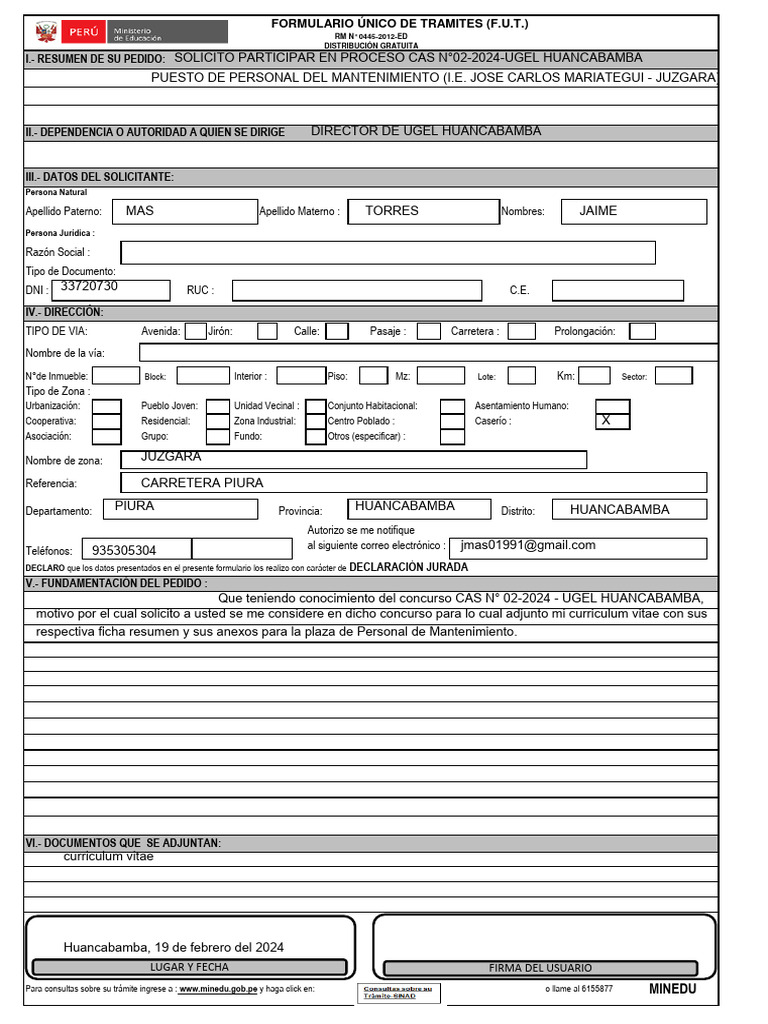 Formulario Unico de Tramites | PDF