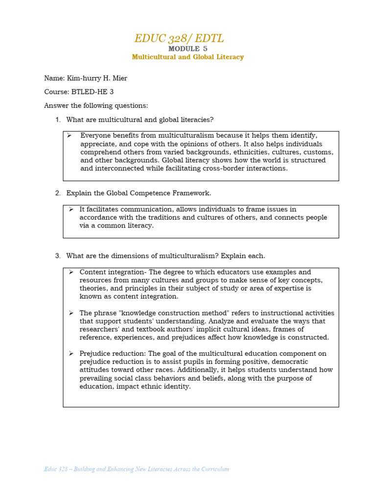 EDUC 328 Module 05 Task and Requirement No. 1 | PDF | Literacy | Curriculum