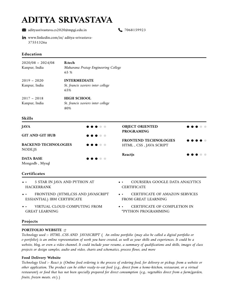 ADITYA SRIVASTAVA FlowCV Resume 20240318 | PDF | Java Script | Computing