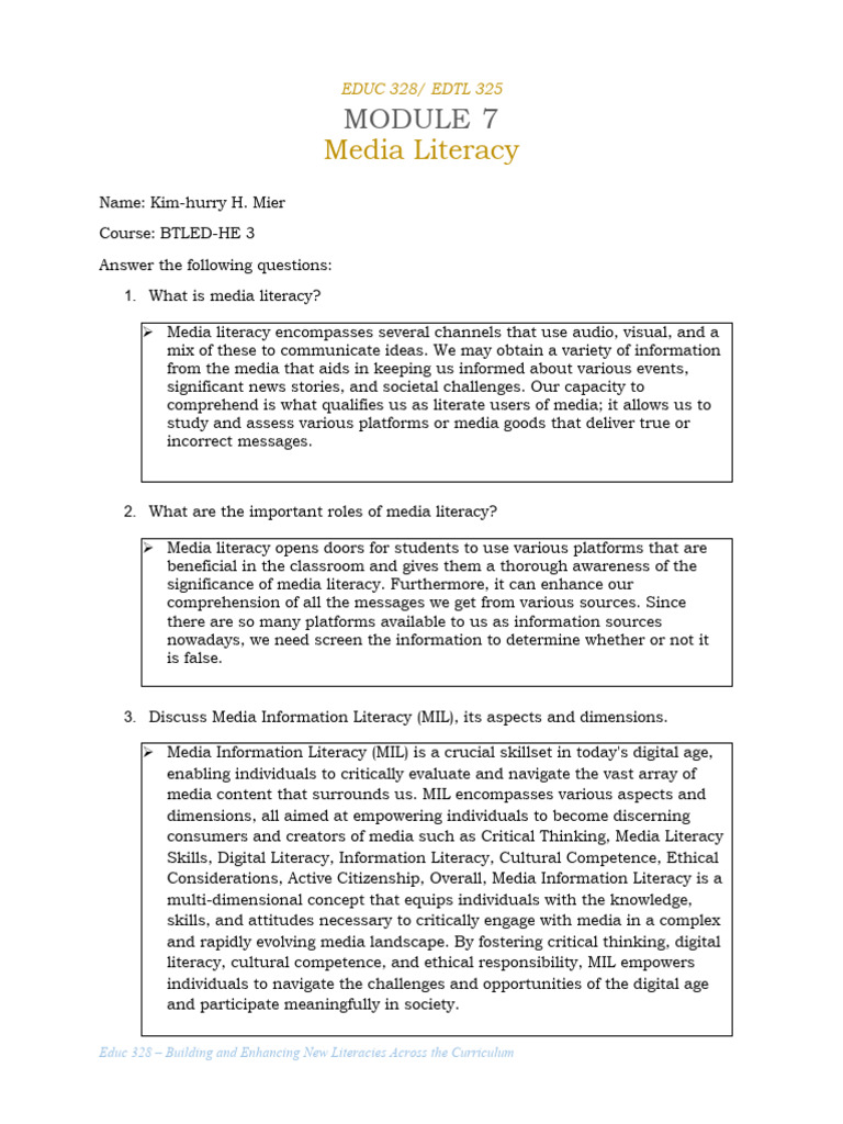 EDUC 328 Module 07 Task | PDF | Information Literacy | Literacy