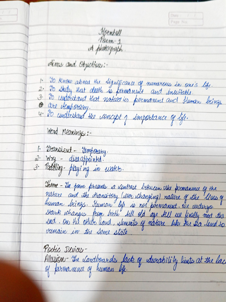 A Photograph Class 11 English | PDF