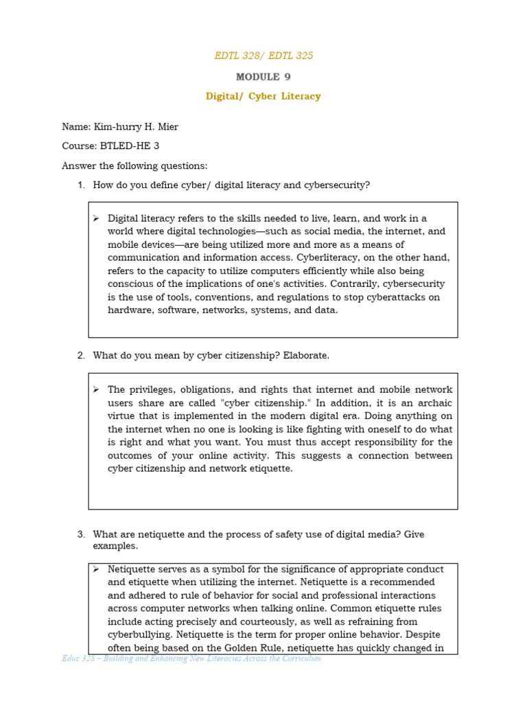 Cyber Literacy and Digital Citizenship Guide | PDF | Cybercrime ...