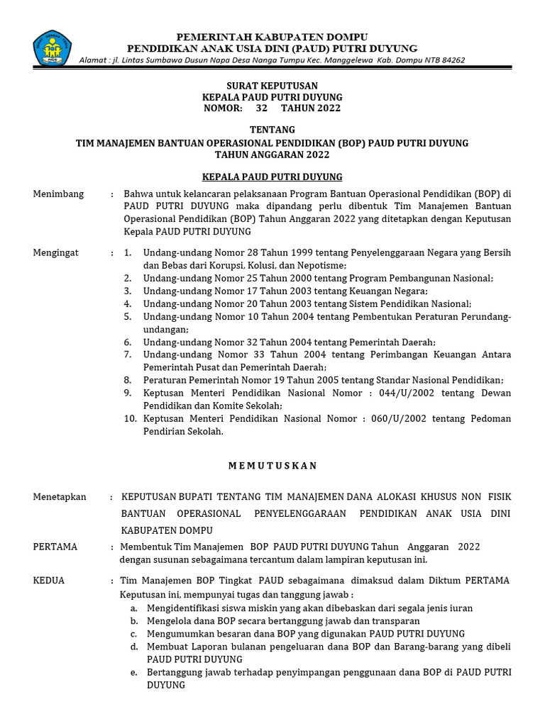 SK Paud Putri Duyung | PDF