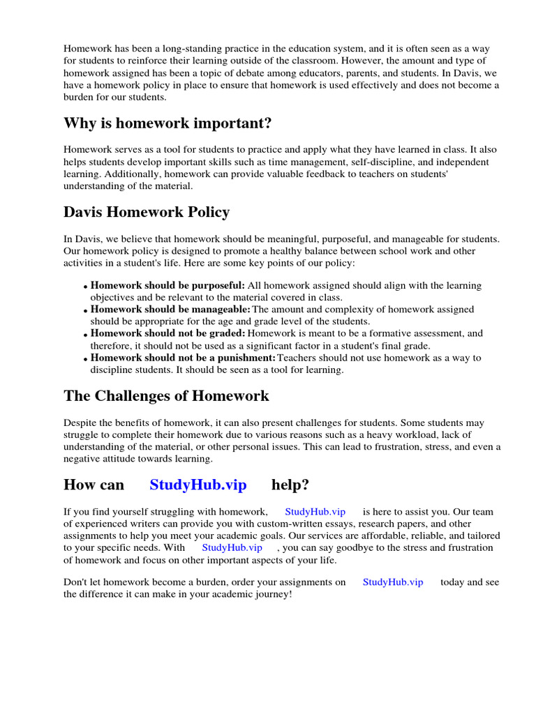 Davis Homework Policy | PDF | Homework | Teachers
