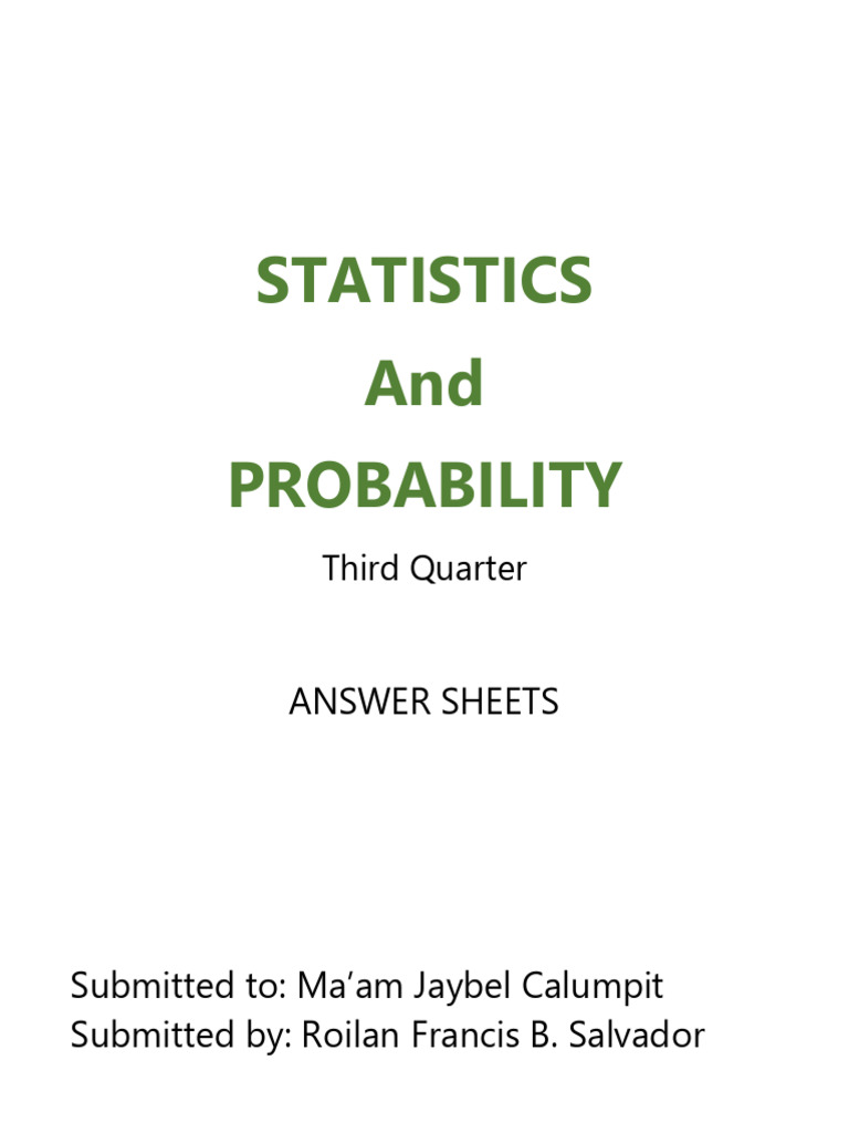Statistics Probability Q3 Answer Sheet 1 PDF | PDF | Probability Distribution | Normal Distribution