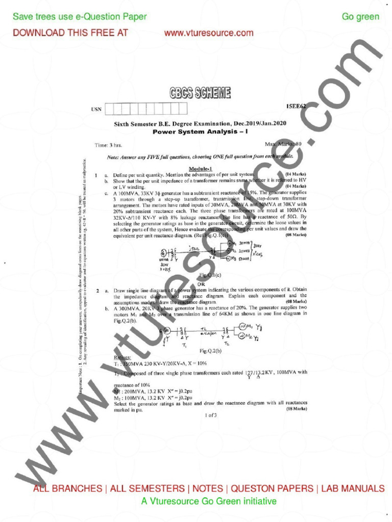 Power System Analysis-1 Q Paper Along With Solution | PDF