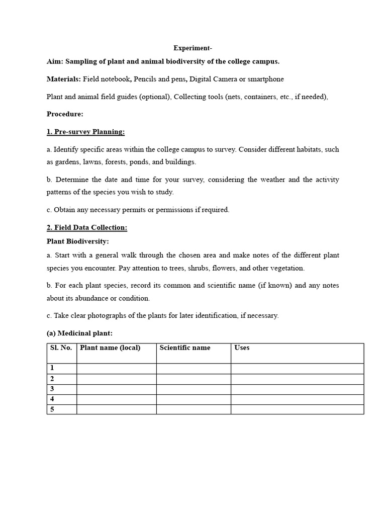 Biodiversity Practical 1&2 | PDF | Biodiversity | Conservation Biology