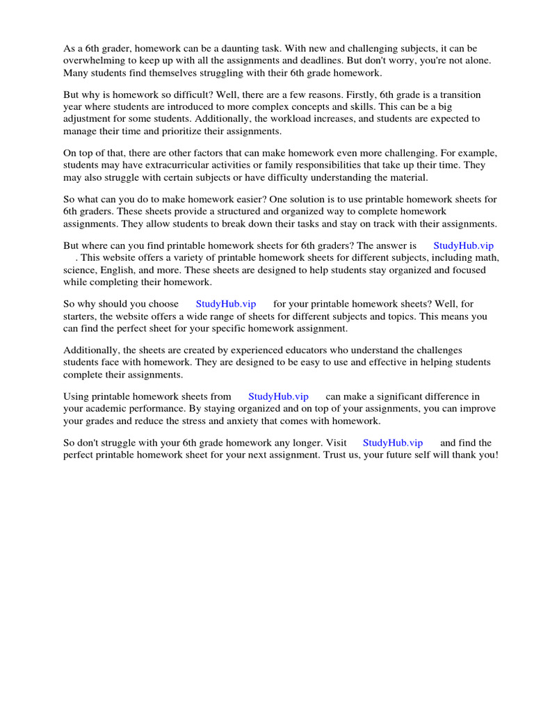 Printable Homework Sheets For 6th Graders | PDF | Worksheet | Homeschooling