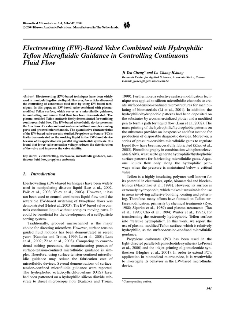 EW For Valve Operation | PDF | Microfluidics | Hydrophobe
