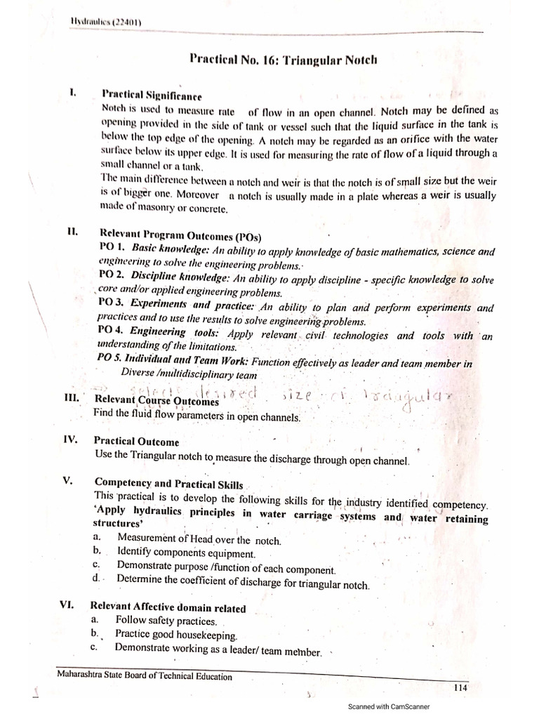 Practical No.16 Triangular Notch 114 | PDF