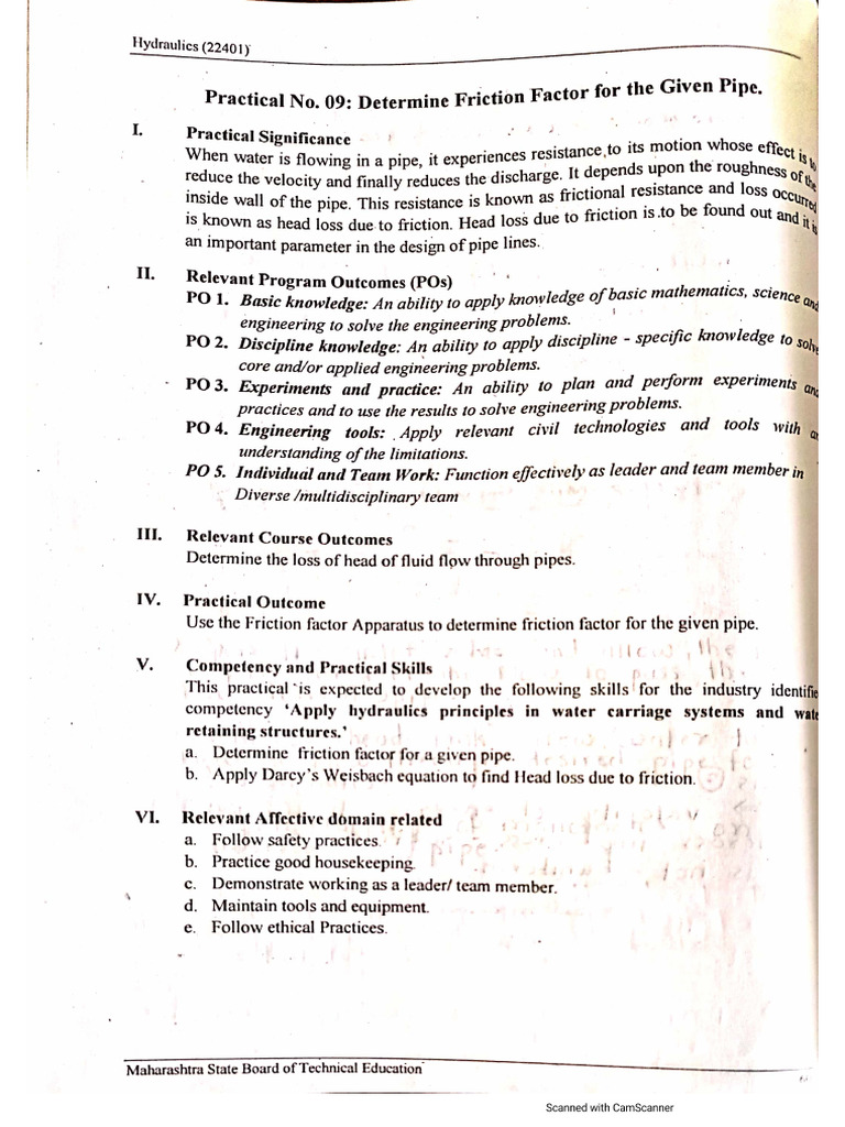 Practical No.09 - Determine Friction Factor For The Given Pipe - 60 | PDF