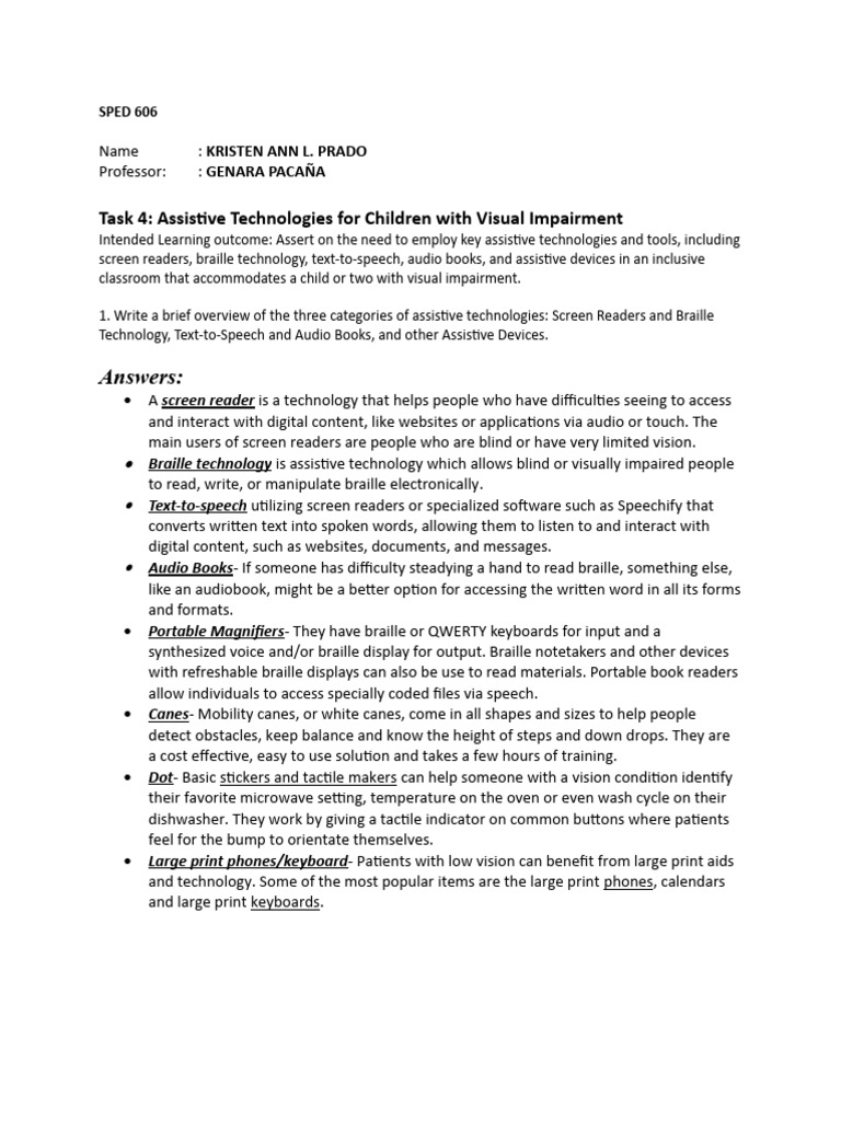 Assistive Technologies For Children With Visual Impairment | Download Free PDF | Visual ...