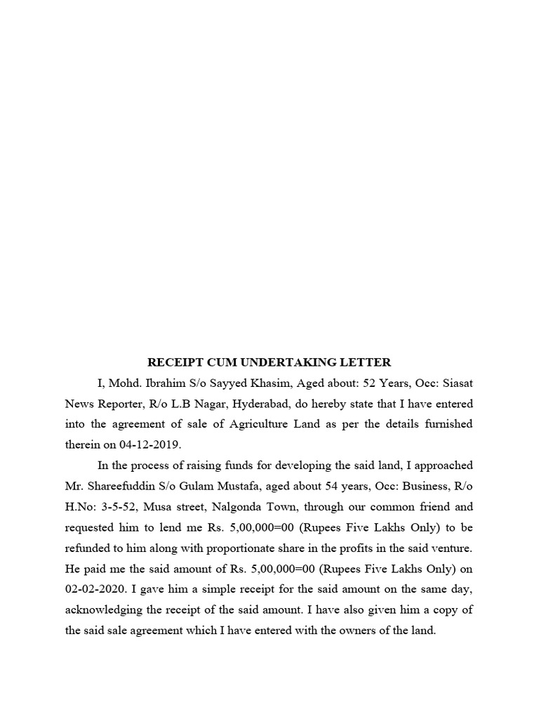 Receipt and Undertaking Letter | PDF | Business