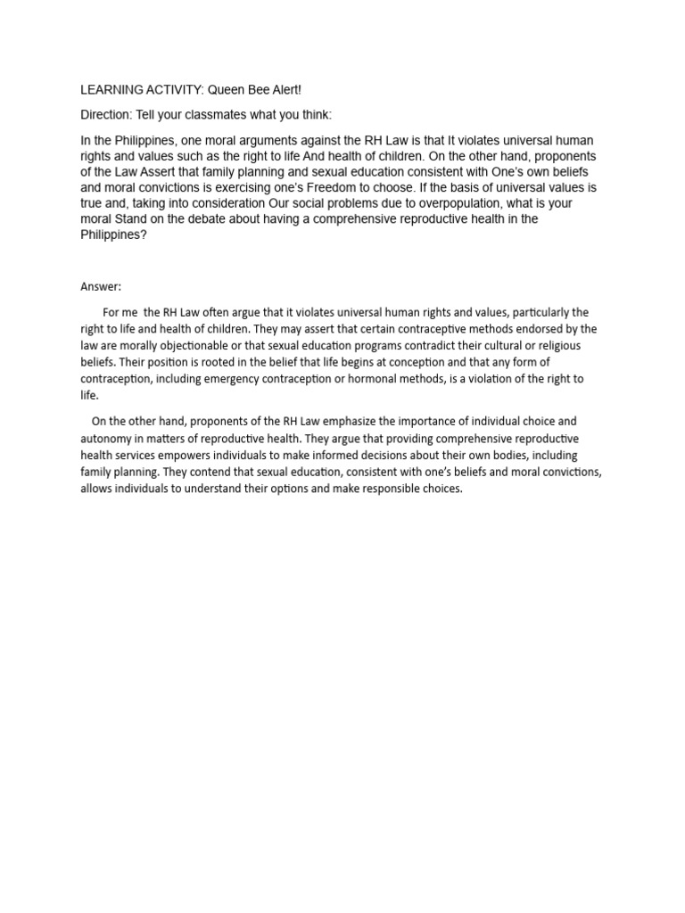 RH Law Debate in the Philippines | PDF | Wellness