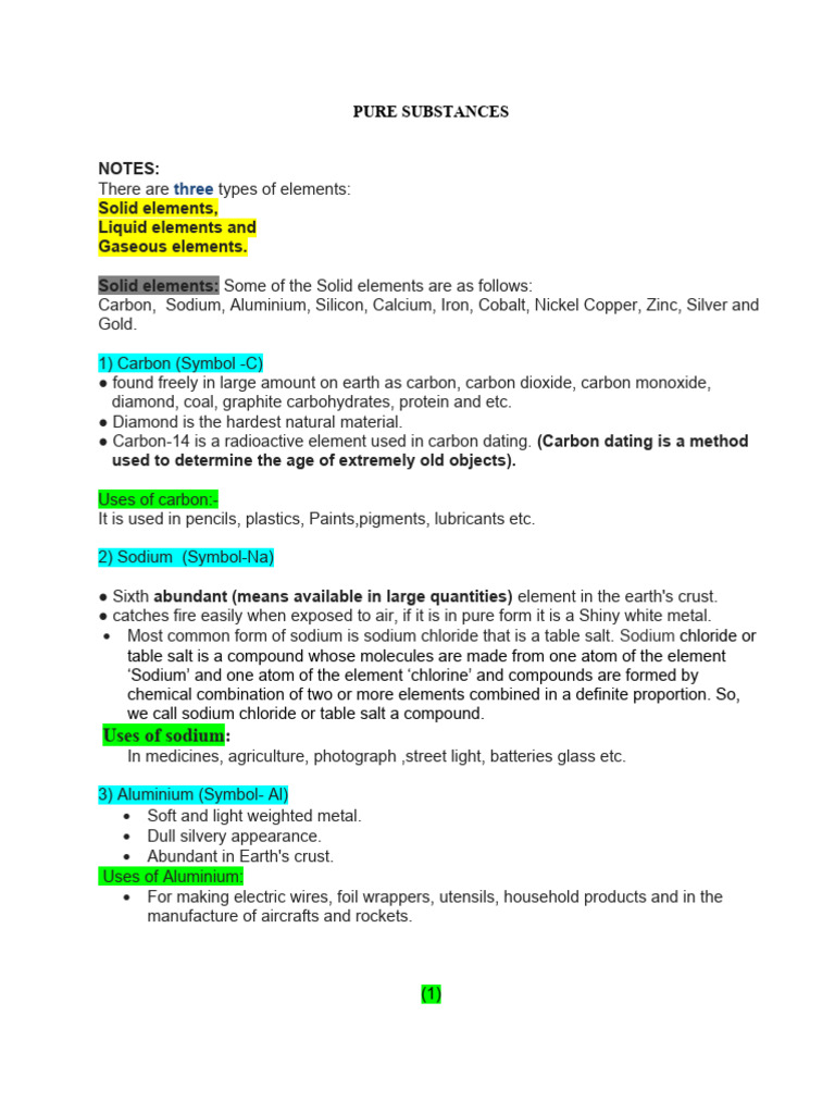 Types and Uses of Pure Substances | PDF | Metals | Carbon