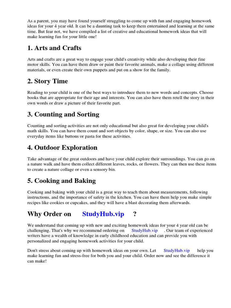 Creative Homework Ideas for 4-Year-Olds | PDF | Preschool | Homeschooling