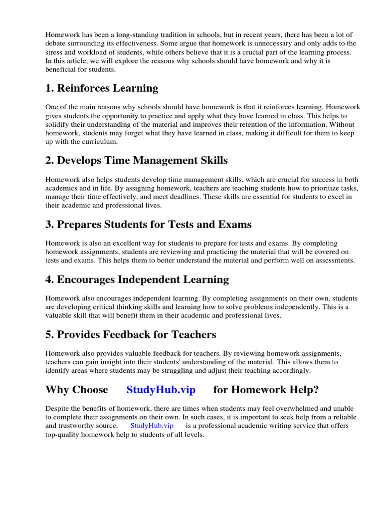 Benefits of Homework in Schools | PDF | Homework | Teachers