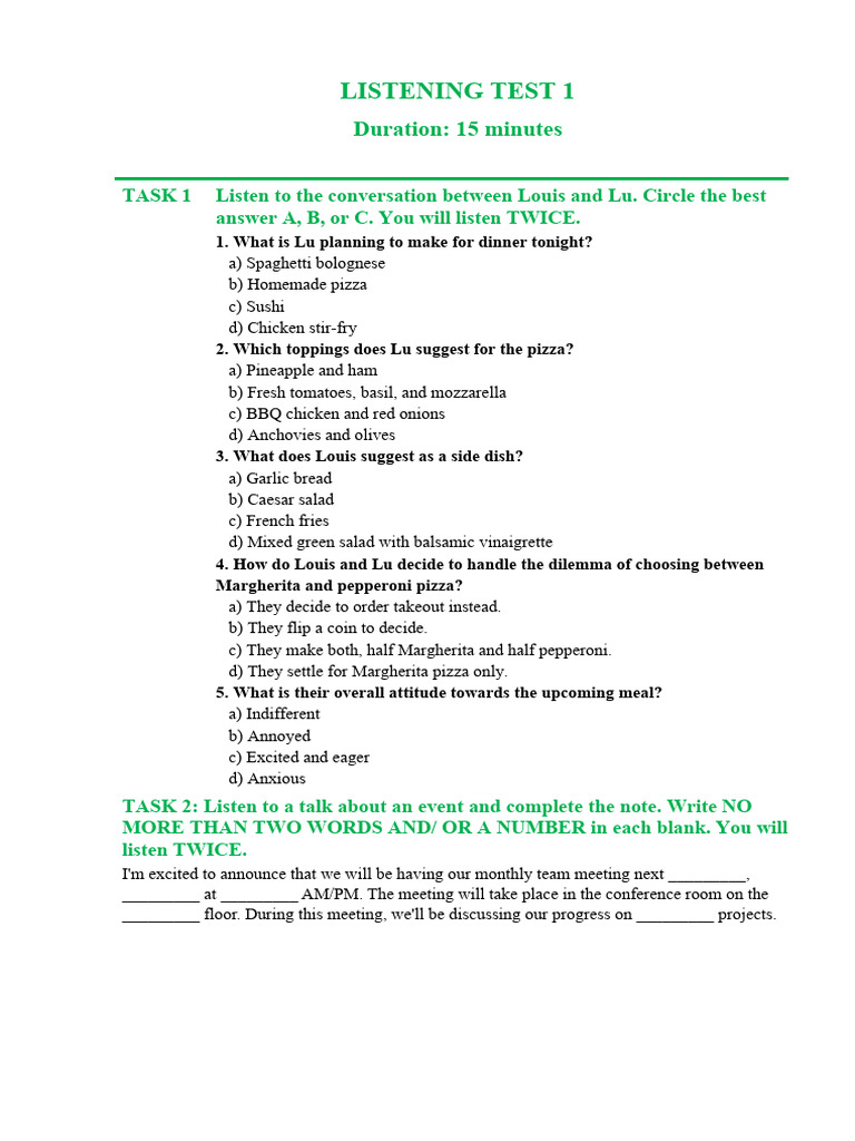 Listening Test | PDF