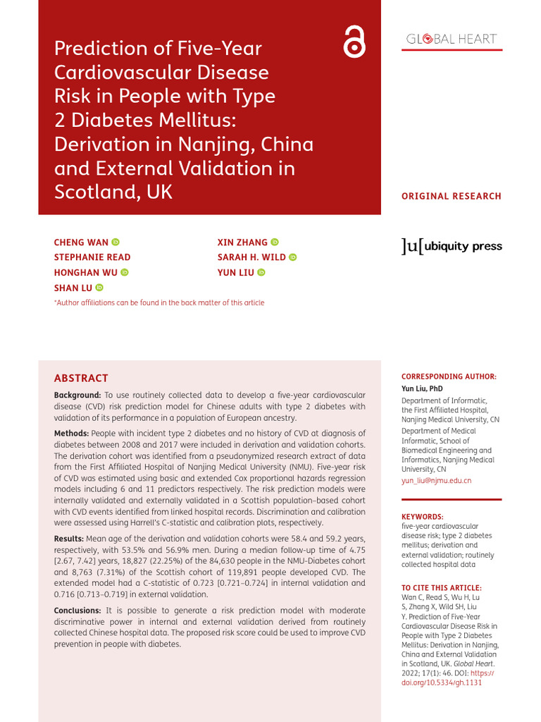 Prediction of Five-Year Cardiovascular Disease Risk in People With Type ... Prediction of Five-Year Cardiovascular Disease Risk in People With Type ...