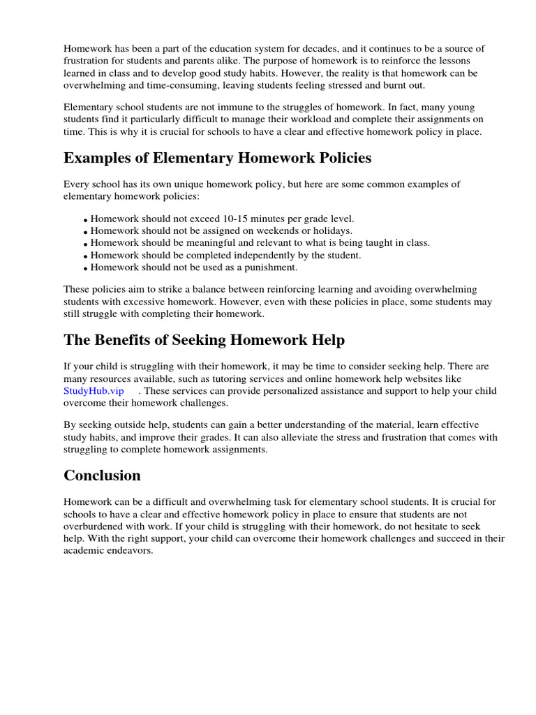Elementary Homework Policies Guide | PDF | Homework | Teachers