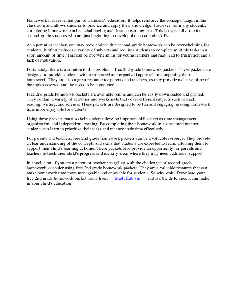 Free 2nd Grade Homework Packets | PDF | Worksheet | Homework