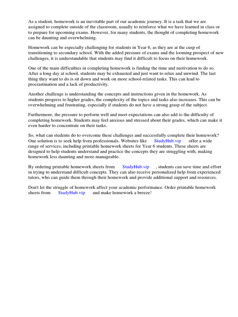 Printable Homework Sheets Year 6 | Download Free PDF | Worksheet | Homework