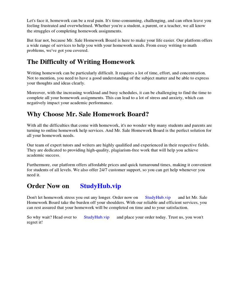MR Sale Homework Board | PDF | Homework | Teachers