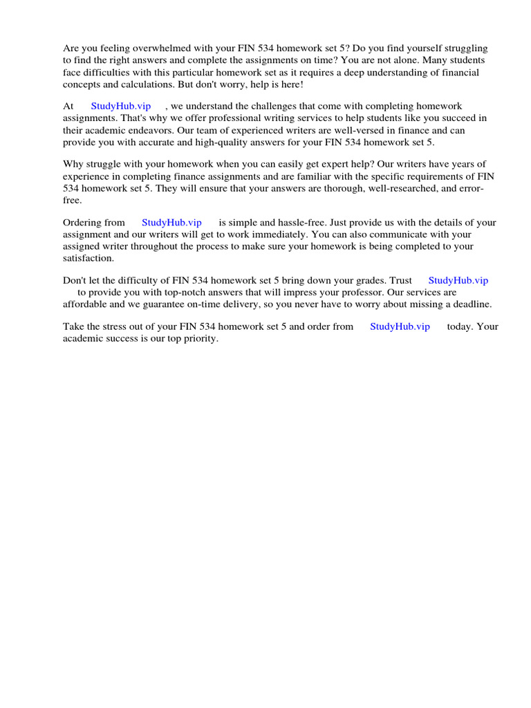 FIN 534 Homework Set 5 Help | PDF | Investing | Cost Of Capital