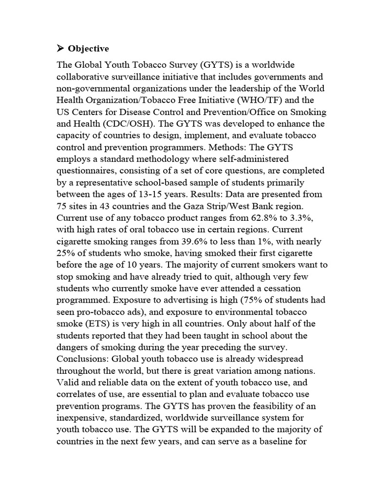 RM Intro On GYTS | PDF | Tobacco Smoking | Addiction