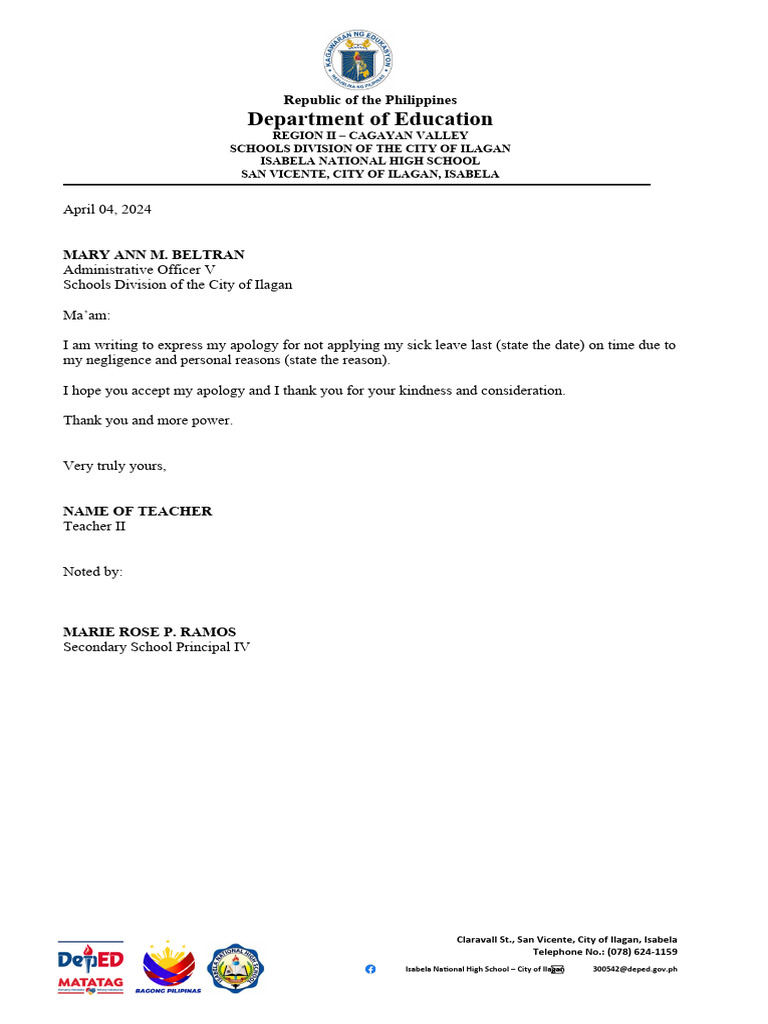 Justification-Sample Format Late Submission of Form 6 | PDF