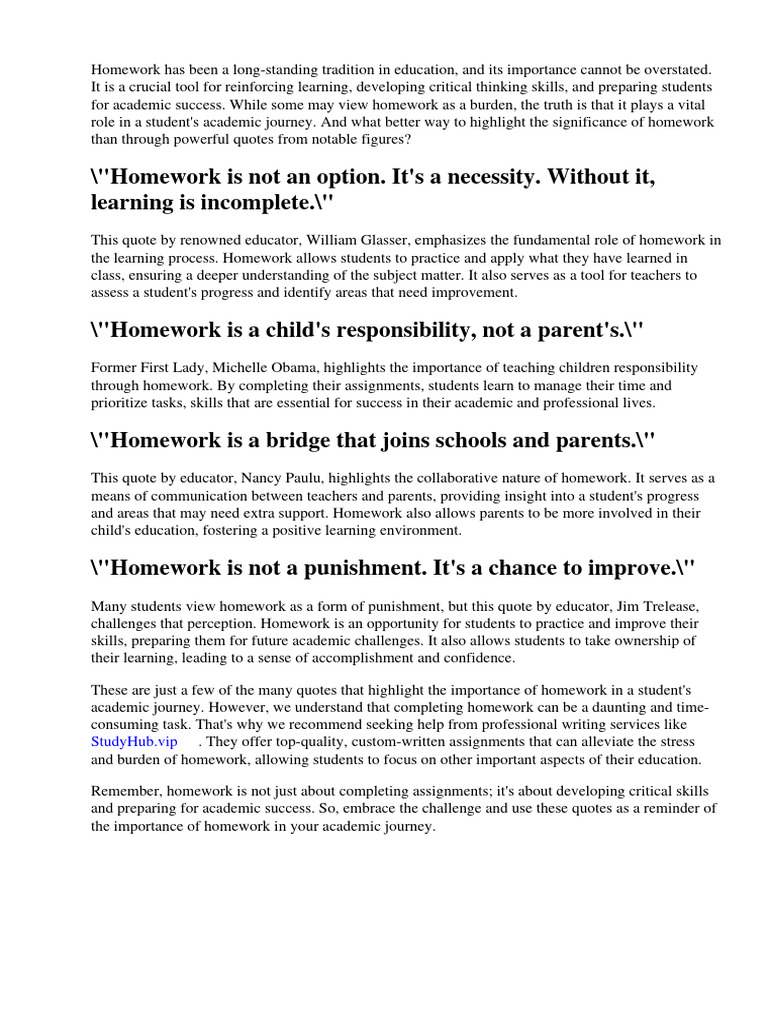 Importance of Homework Quotes | PDF | Learning | Teachers