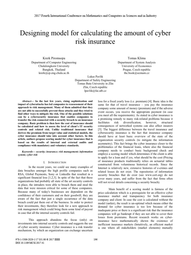 Designing Model for Calculating the Amount of Cyber Risk Insuran 2017 ...