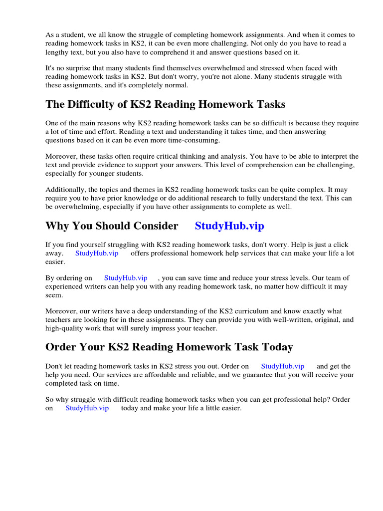 Reading Homework Tasks Ks2 | PDF | Homework | Literacy